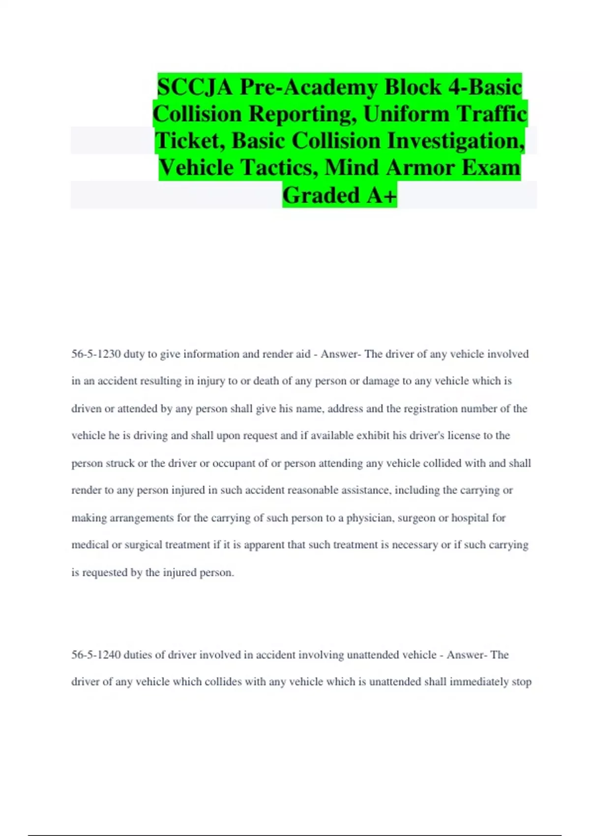 Sccja Pre Academy Block 4 Basic Collision Reporting Uniform Traffic Ticket Basic Collision