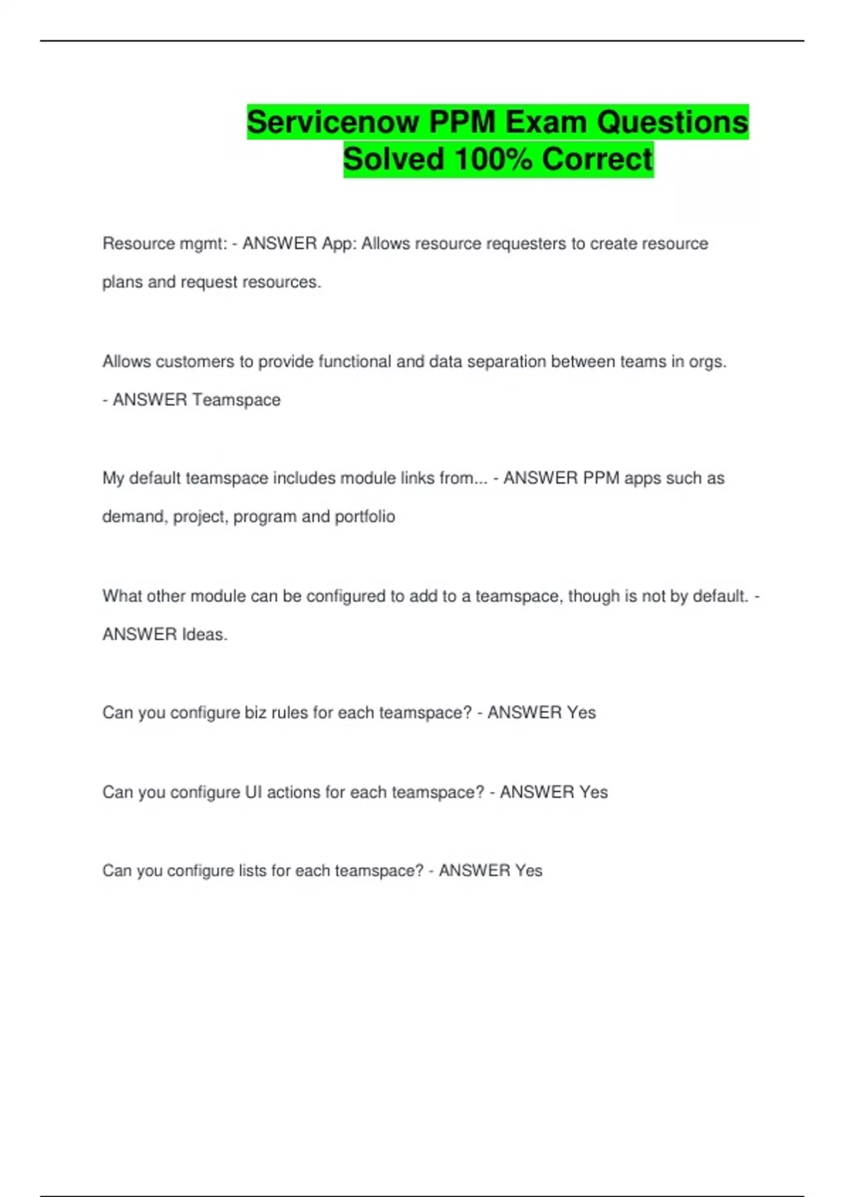 Servicenow PPM Exam Questions Solved 100% Correct - Servicenow - Stuvia US