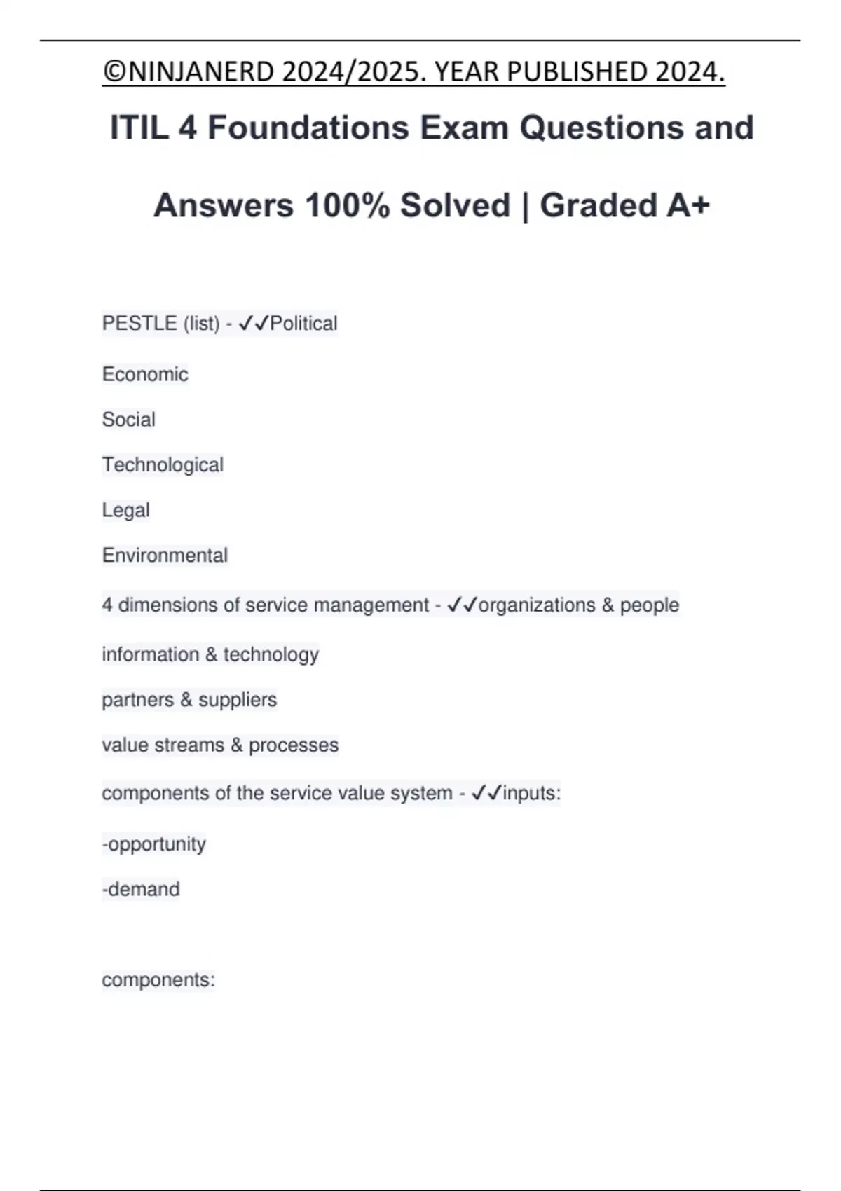 Itil 4 Foundations Exam Questions And Answers 100 Solved Graded A Itil Stuvia Us
