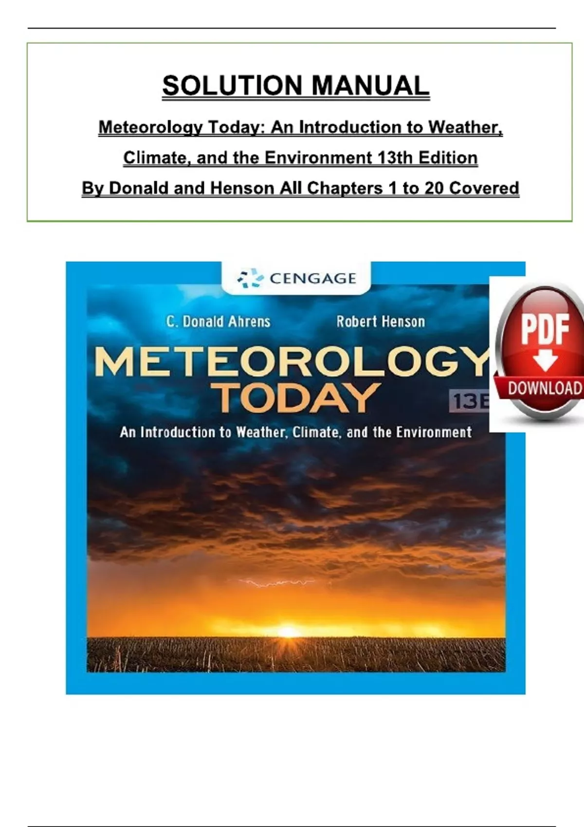 Solution Manual For Meteorology Today An Introduction To Weather