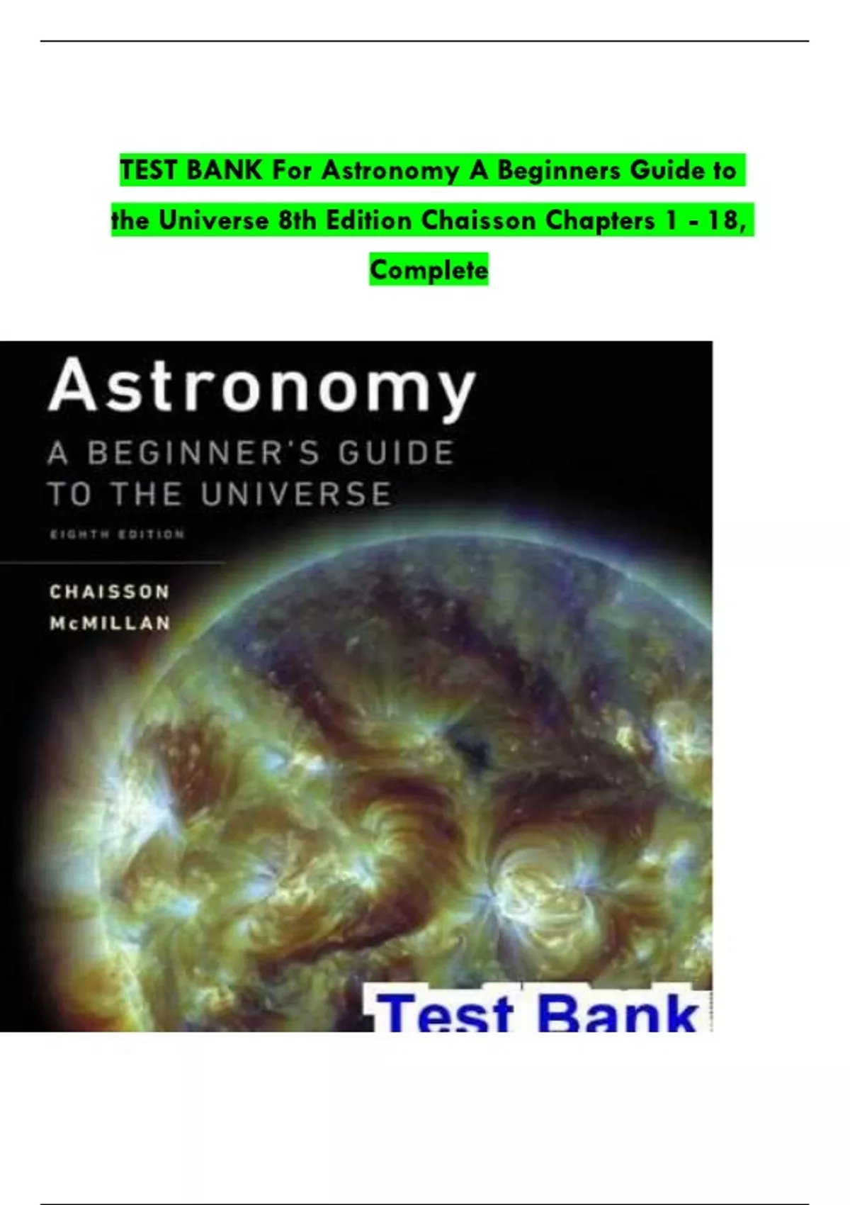 TEST BANK For Astronomy A Beginners Guide to the Universe, 8th Edition ...