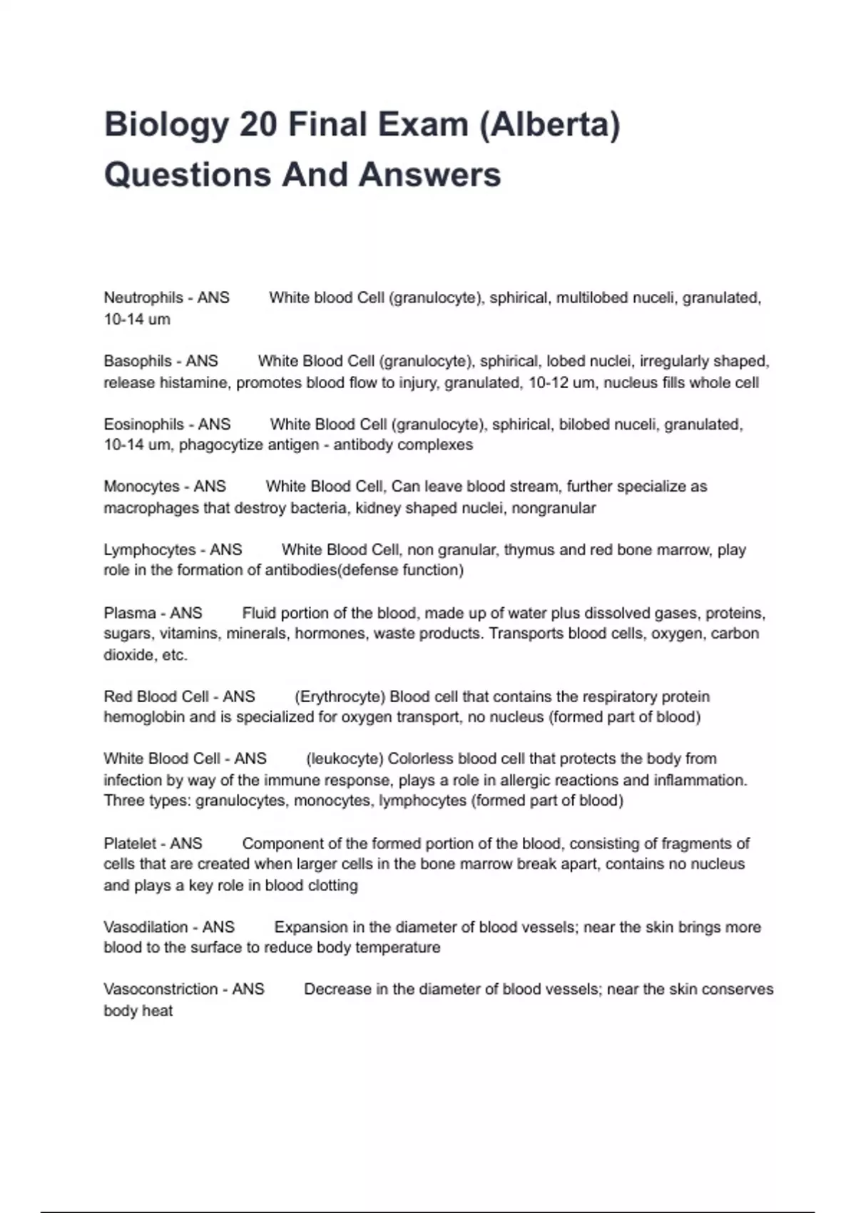 Biology 20 Final Exam (Alberta) Questions And Answers - Biology 202 ...