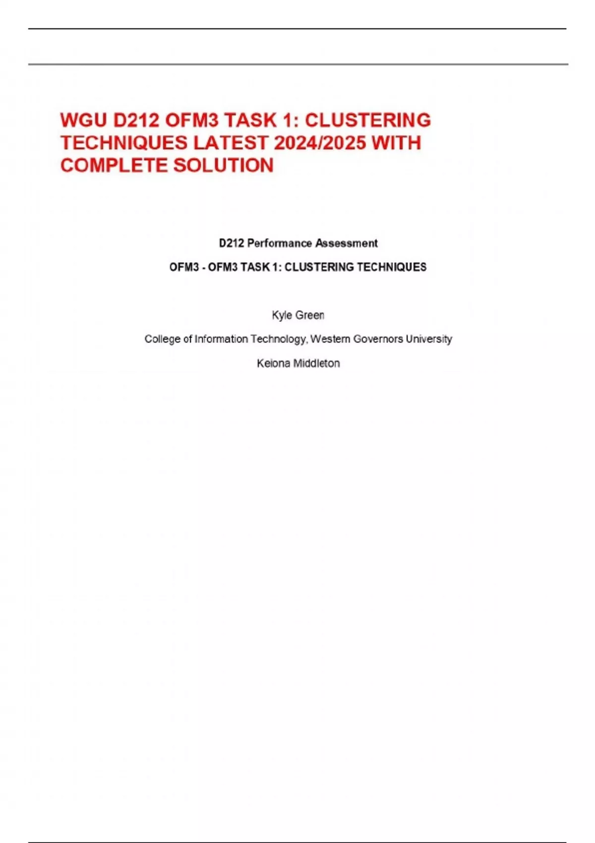 WGU D212 OFM3 TASK 1: CLUSTERING TECHNIQUES LATEST 2024/2025 WITH ...
