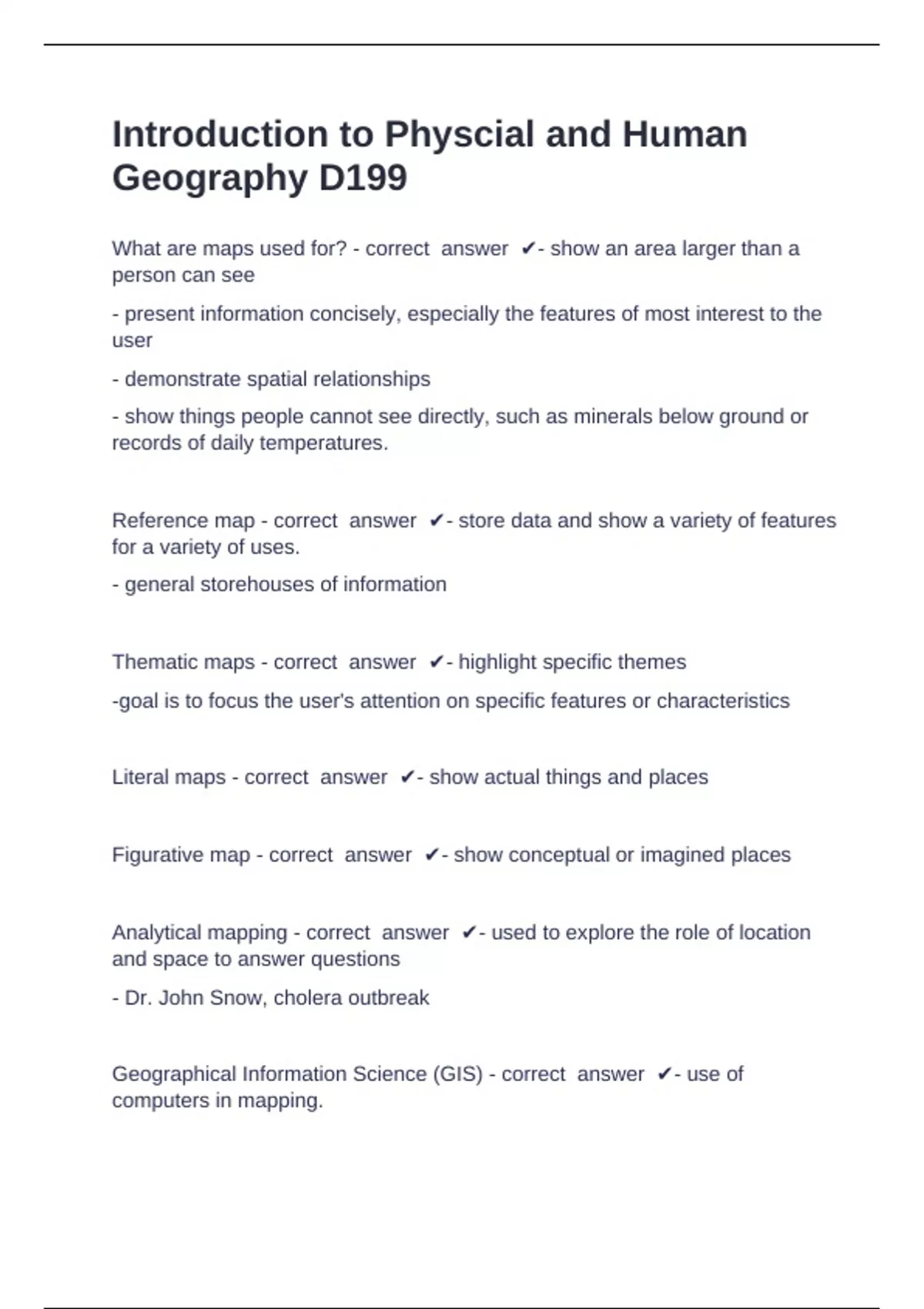 Introduction to Physcial and Human Geography D199 Questions with complete solution - WGU 199 ...
