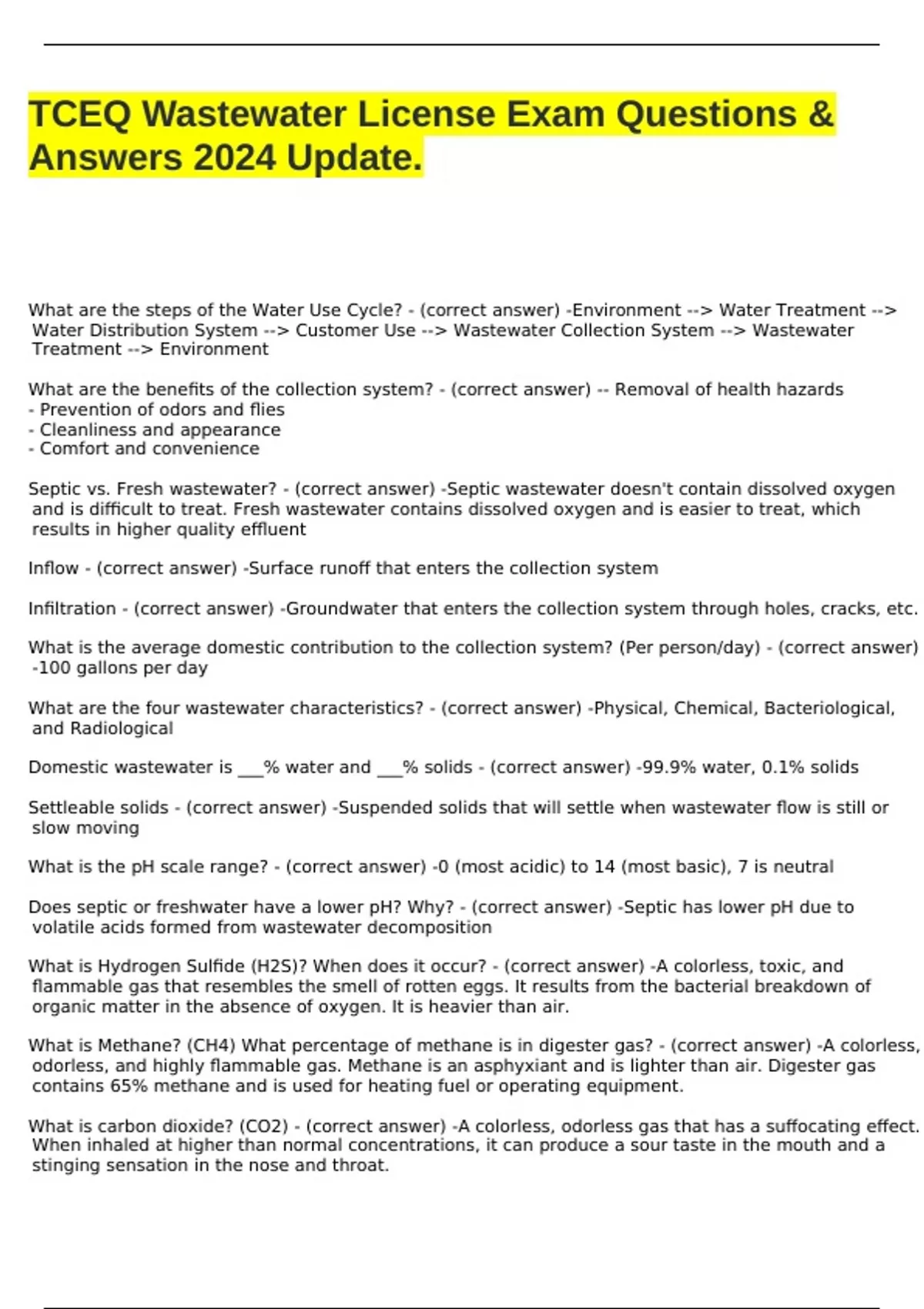TCEQ Wastewater License Exam Questions & Answers 2024 Update - Tceq - Stuvia US