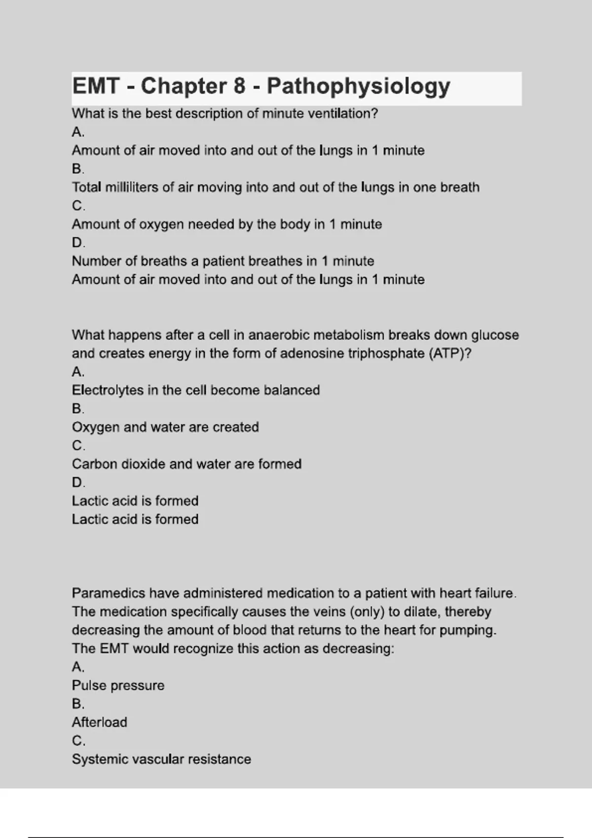 EMT - Chapter 8 - Pathophysiology - EMT - Stuvia US