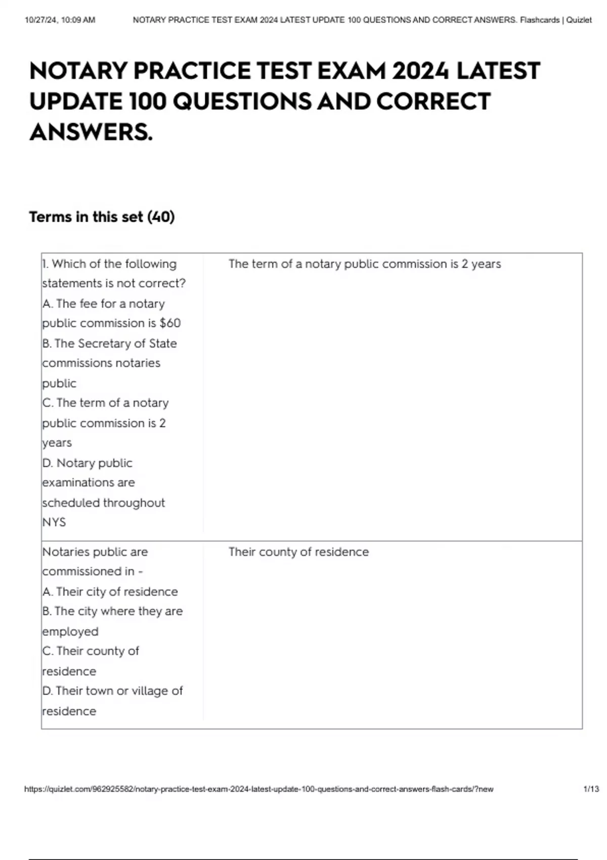 NOTARY PRACTICE TEST EXAM 2024 LATEST UPDATE 100 QUESTIONS AND CORRECT ...