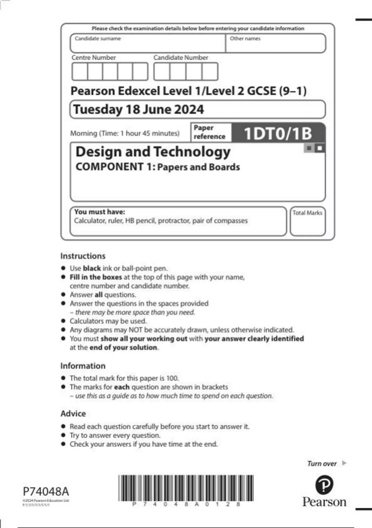 edexcel gcse design and technology 1dt0-1b component-1: papers and ...