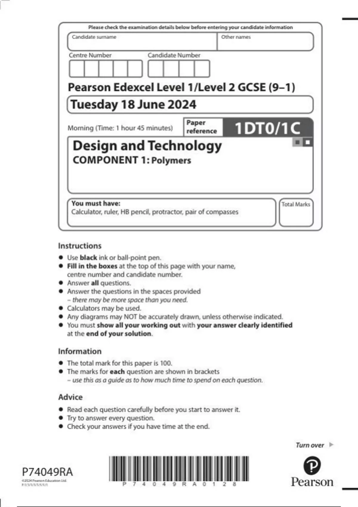 edexcel gcse design and technology 1dt0-1c component 1: polymers june ...