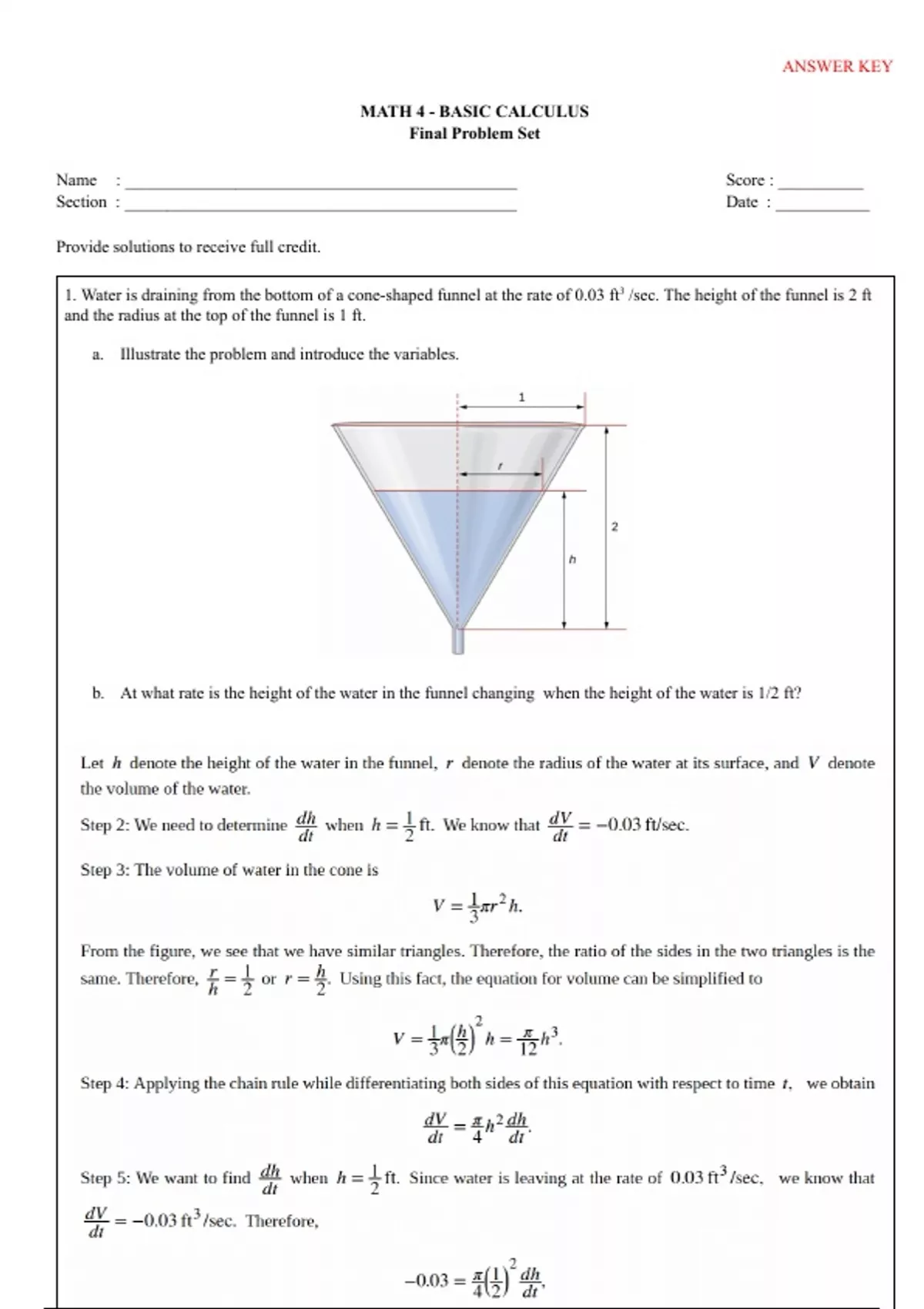 Summary Basic Calculus Problem Solving with answer key and explanation ...