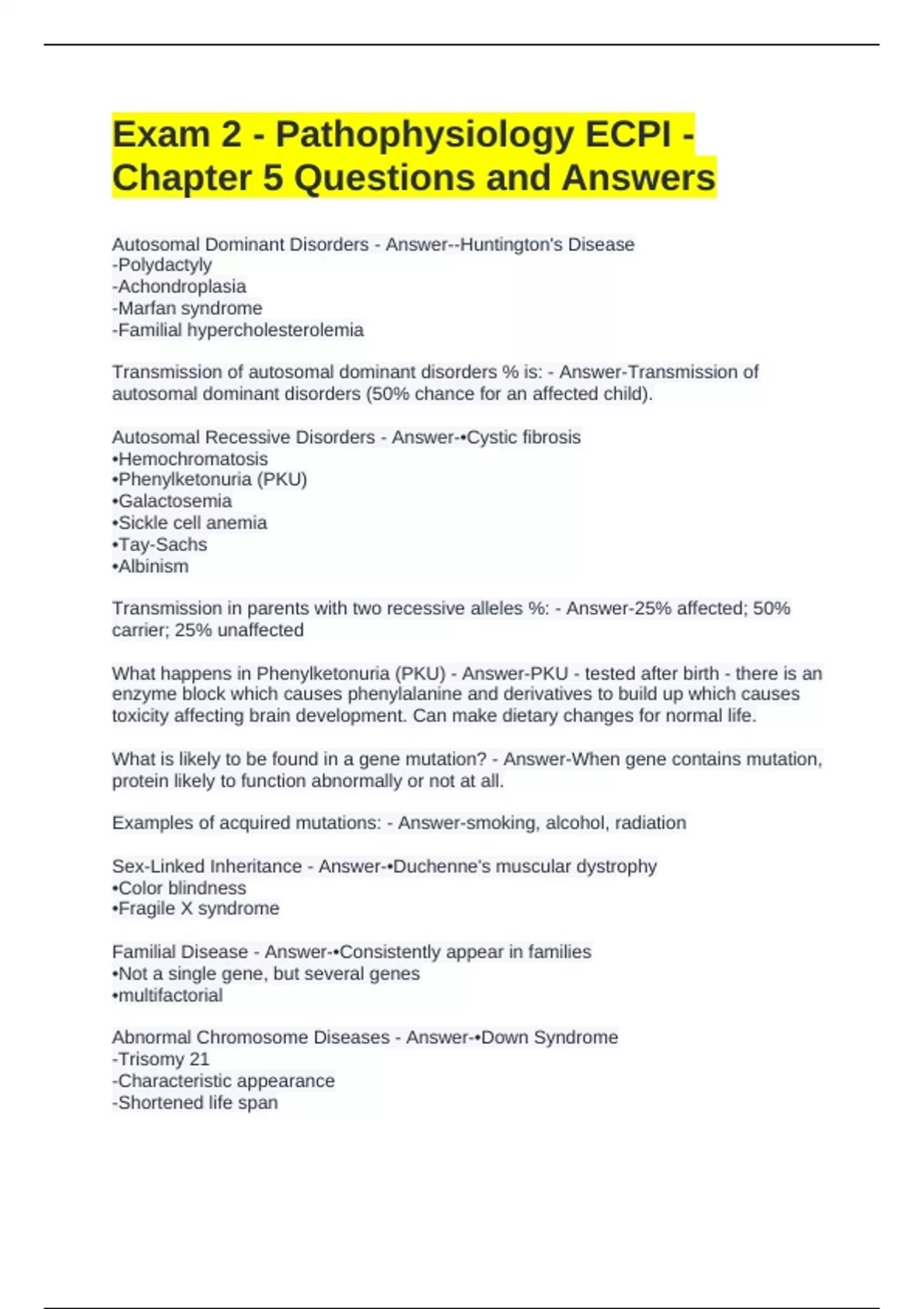 Exam 2 - Pathophysiology ECPI - Chapter 5 Questions and Answers - ECPI ...