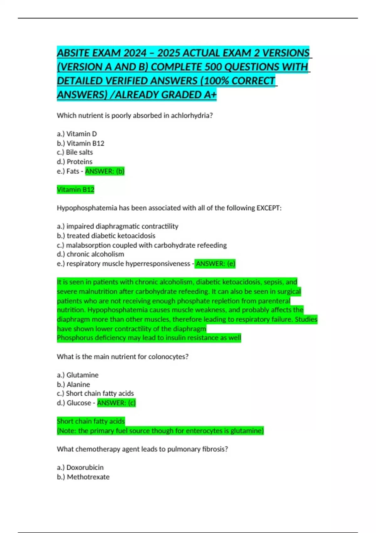 ABSITE EXAM 2024 - ABSITE - Stuvia US