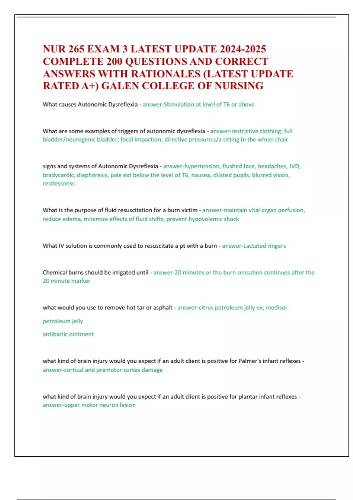 NUR 265 EXAM 3 LATEST UPDATE COMPLETE 200 QUESTIONS AND CORRECT ANSWERS ...