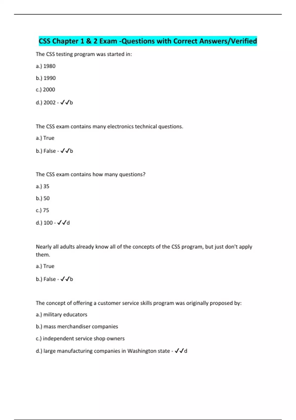CSS Chapter 1 & 2 Exam -Questions with Correct Answers/Verified - CSS - Stuvia US
