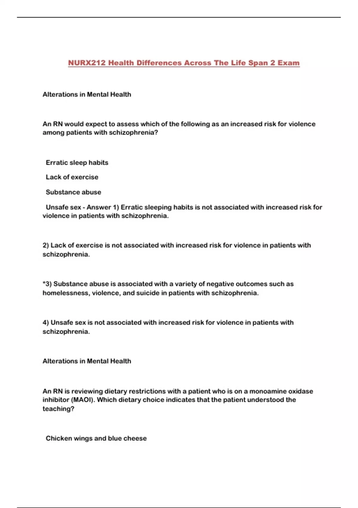 NURX212 Health Differences Across The Life Span 2 Exam - NURX212 Health ...