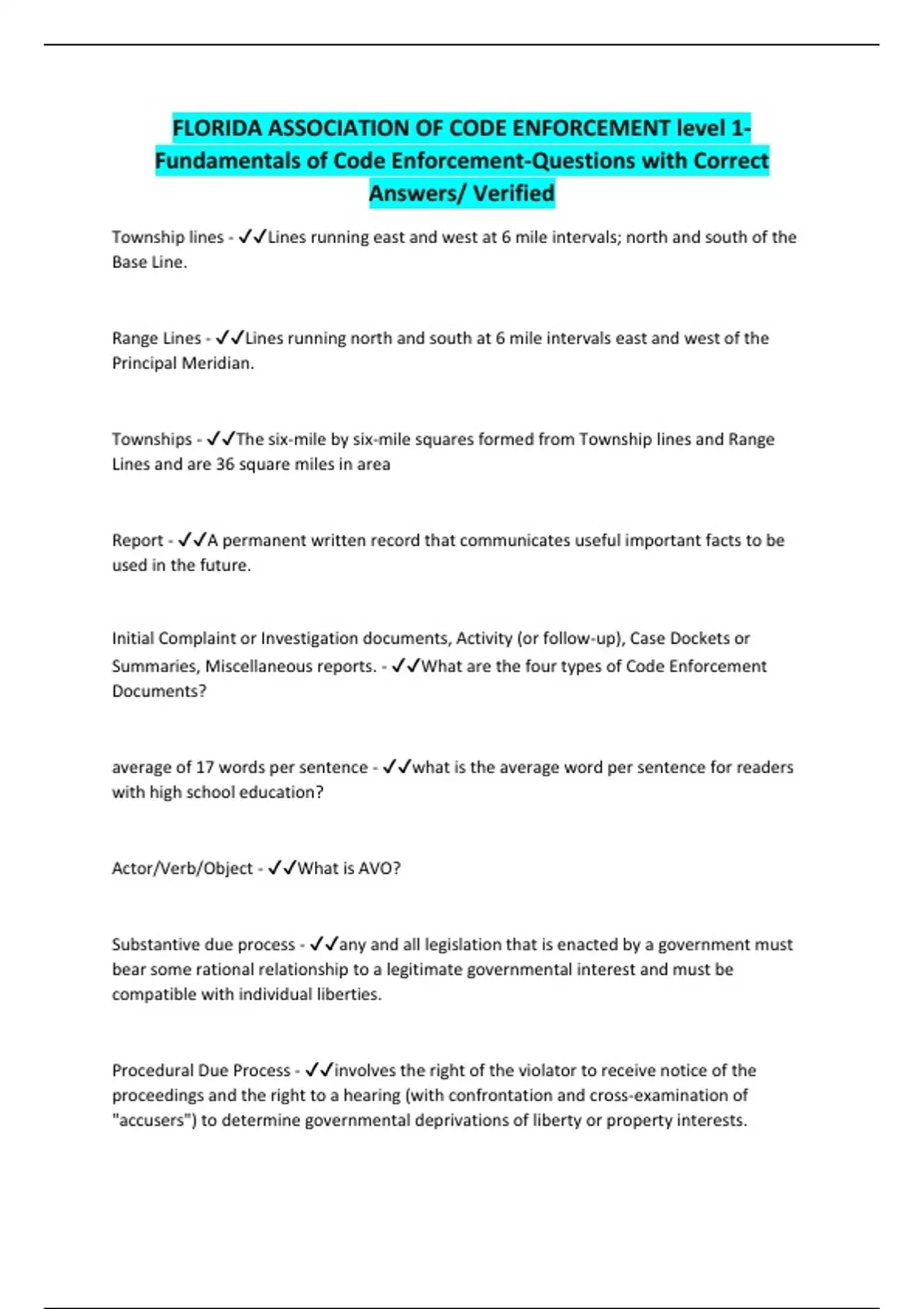 FLORIDA ASSOCIATION OF CODE ENFORCEMENT level 1- Fundamentals of Code ...