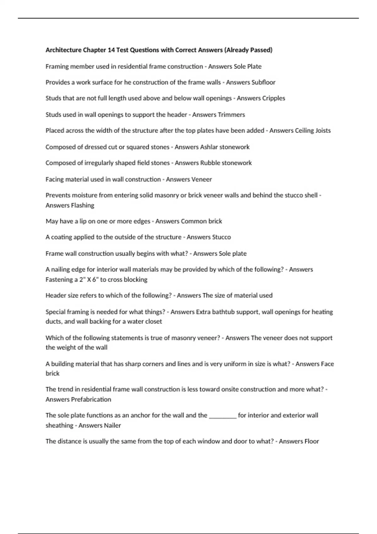 Architecture Chapter 14 Test Questions with Correct Answers (Already ...