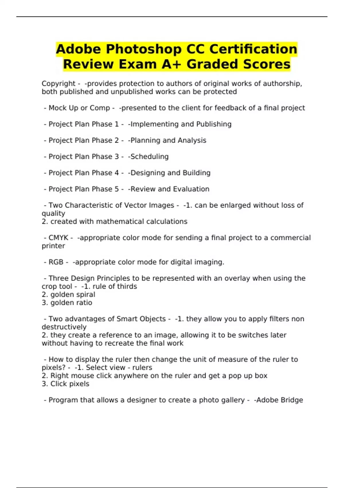 Adobe Photoshop CC Certification Review Exam A+ Graded Scores - Adobe ...