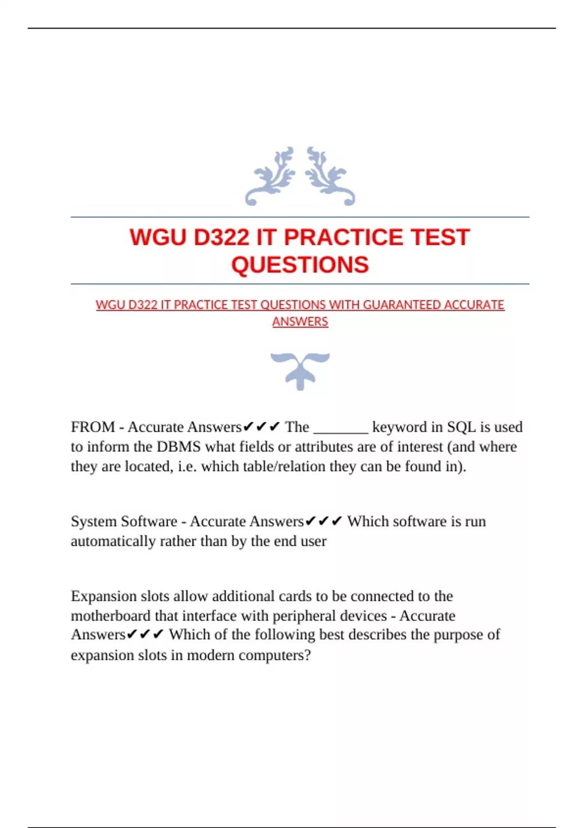 WGU D322 IT PRACTICE TEST QUESTIONS WITH GUARANTEED ACCURATE ANSWERS ...