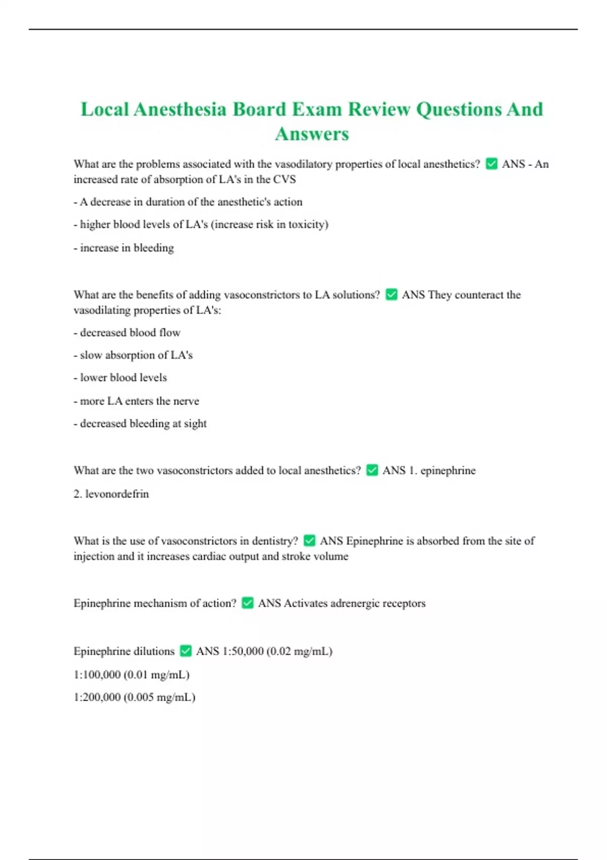 Local Anesthesia Board Exam Review Questions And Answers 2024/2025 ...