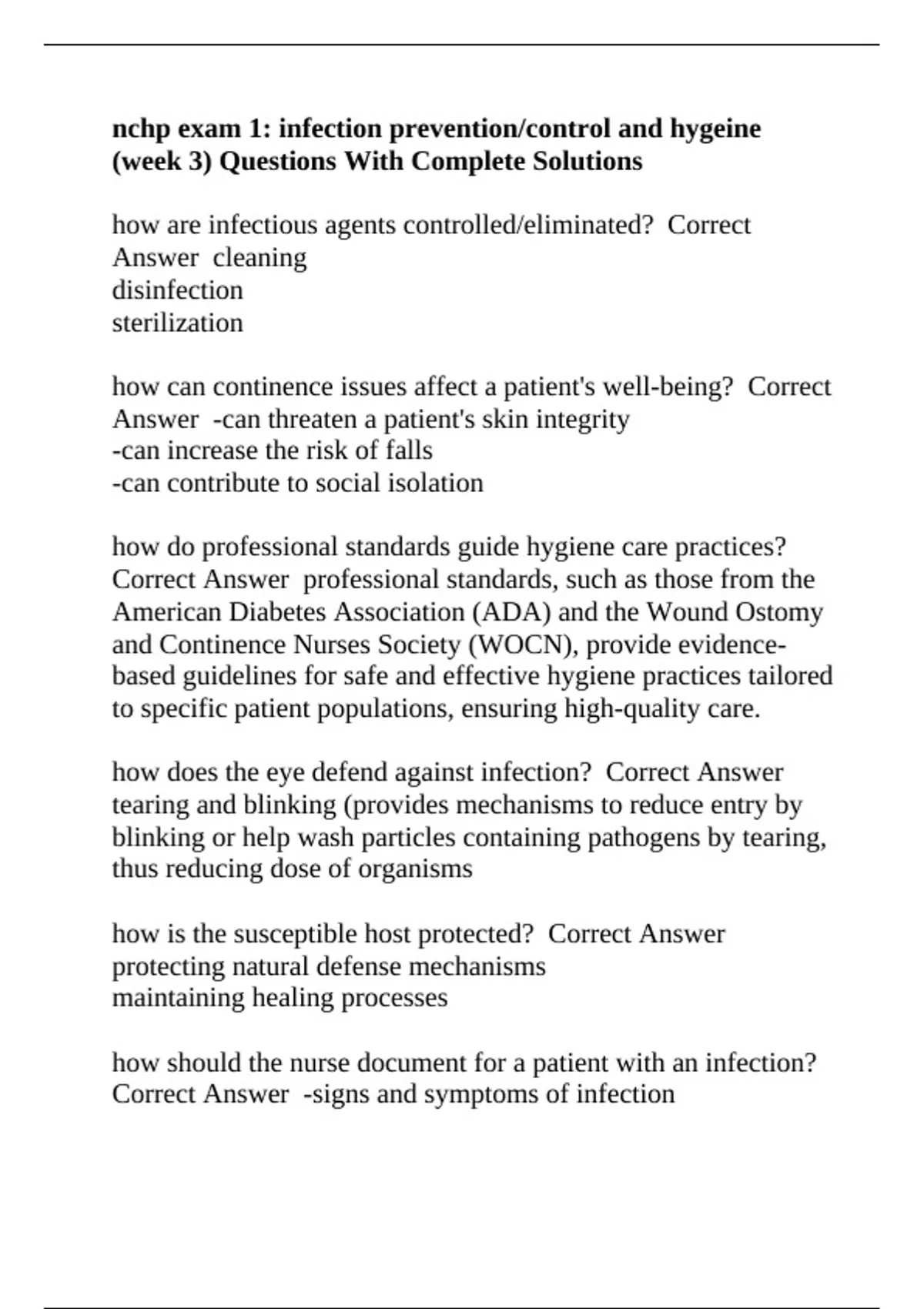 nchp exam 1: infection prevention/control and hygeine (week 3 ...