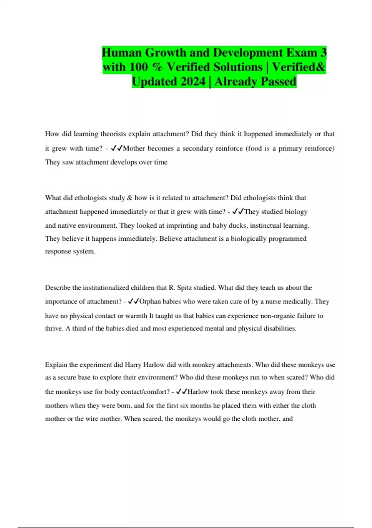 Human Growth and Development Exam 3 with 100 % Verified Solutions ...