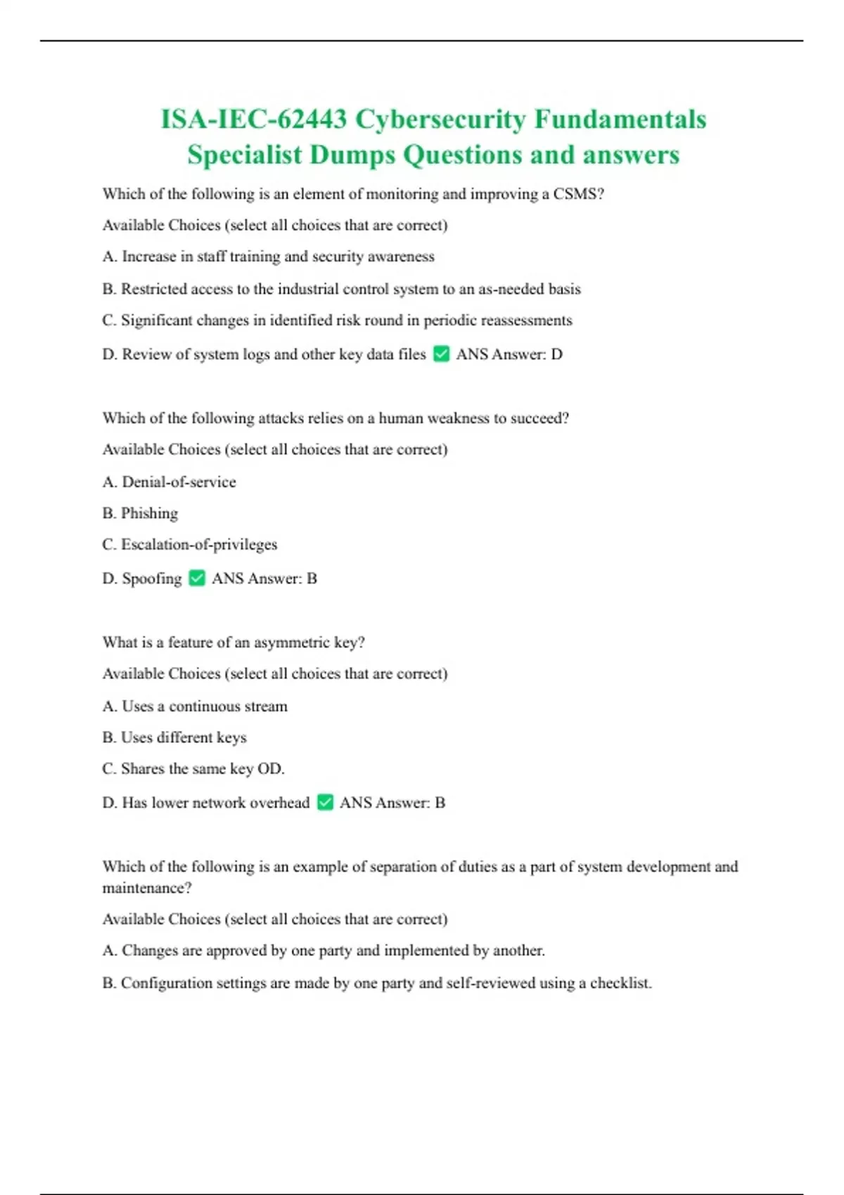 ISA-IEC-62443 Cybersecurity Fundamentals Specialist Dumps Questions And Answers - ISA-IEC-62443 ...