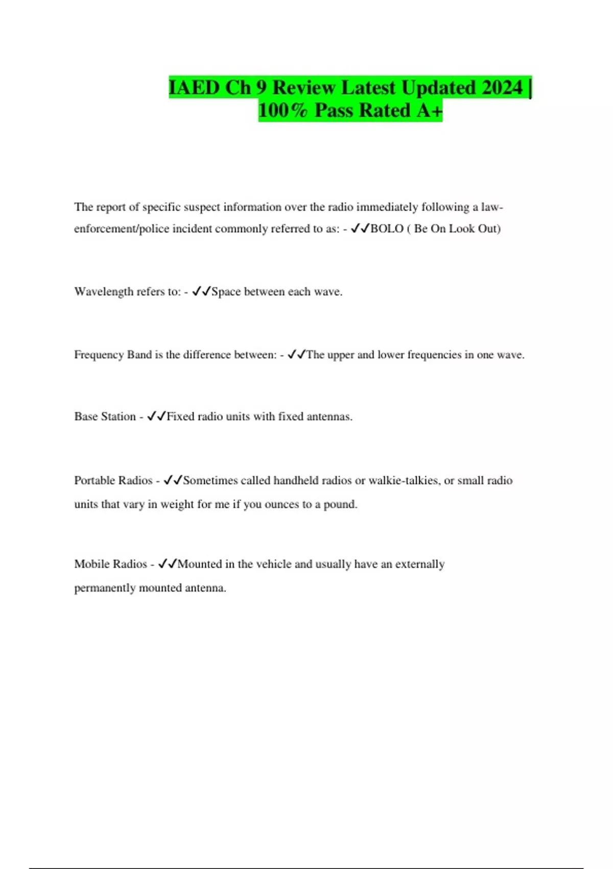 IAED Ch 9 Review Latest Updated 2024 | 100% Pass Rated A+ - IAED ...