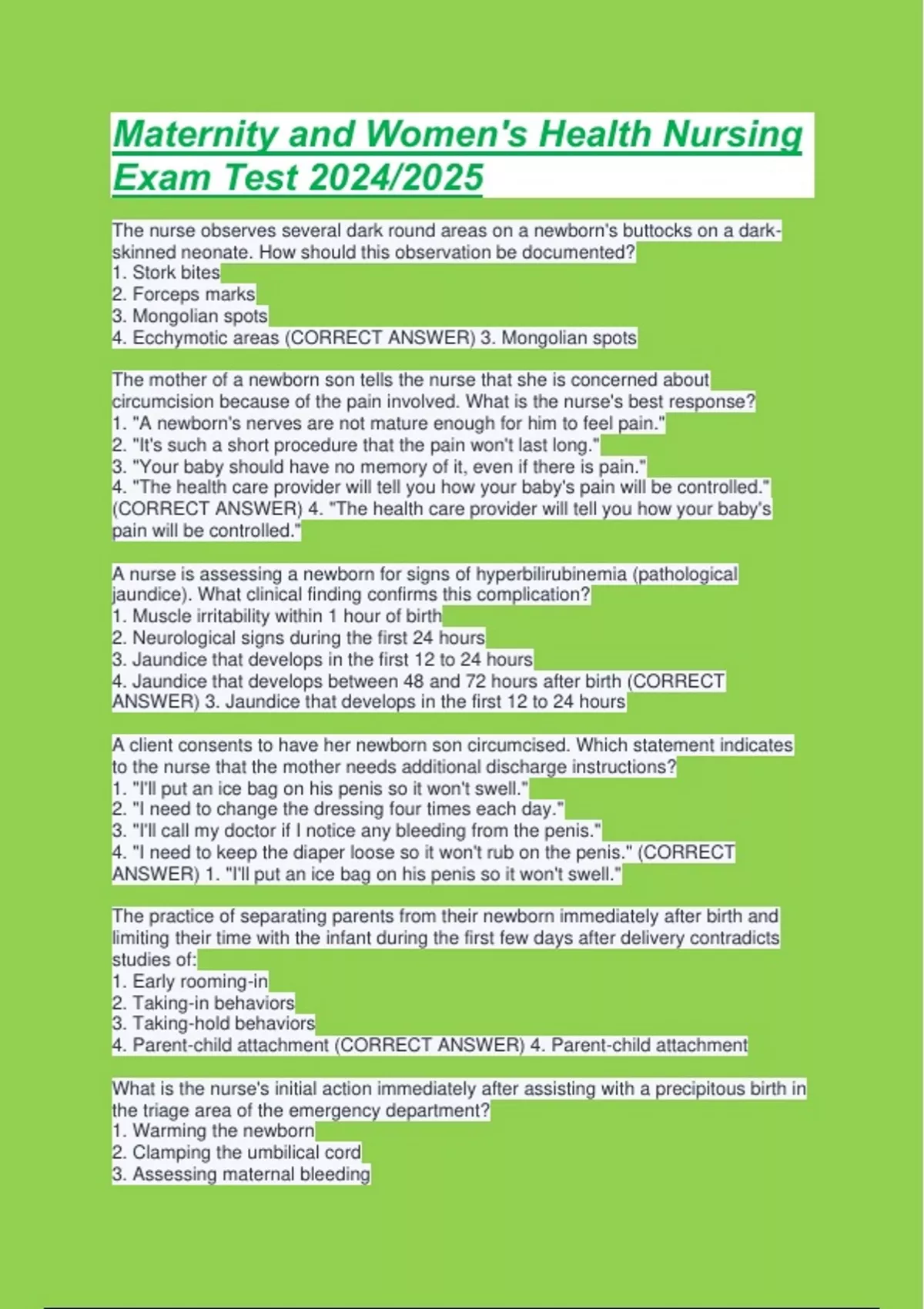 Maternity and Women's Health Nursing Exam Test 2024/2025 UPDATED ...