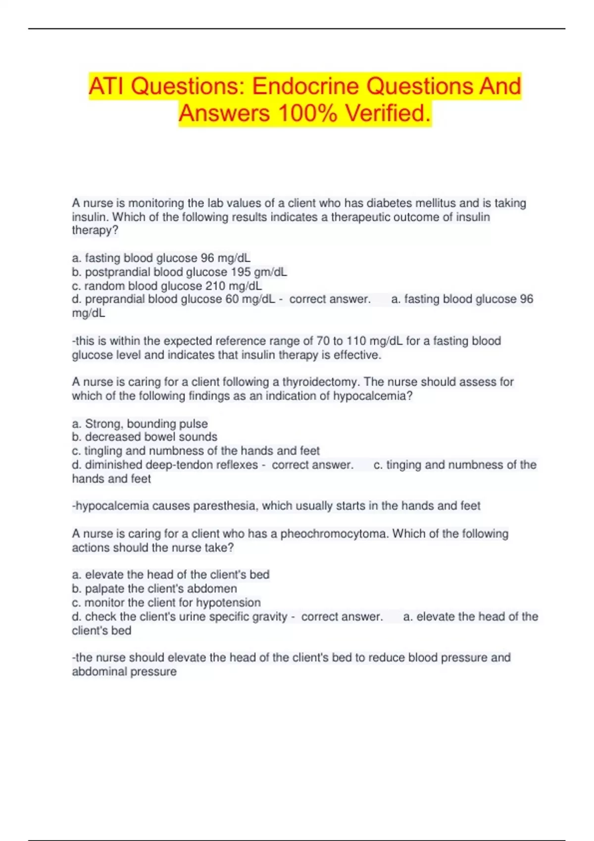 ATI Questions: Endocrine Questions And Answers 100% Verified. - ATI ...