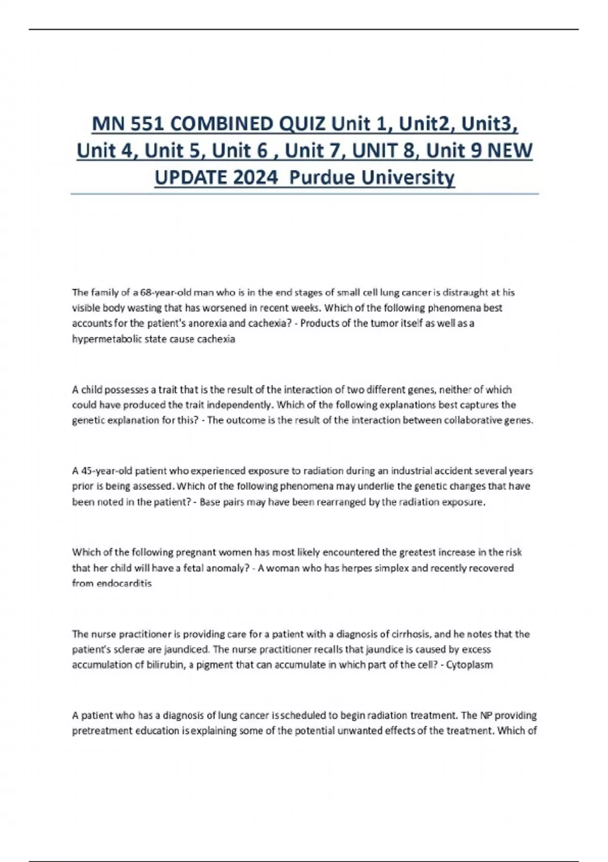 MN 551 COMBINED QUIZ Unit 1, Unit2, Unit3, Unit 4, Unit 5, Unit 6 , Unit 7, UNIT 8, Unit 9 NEW ...