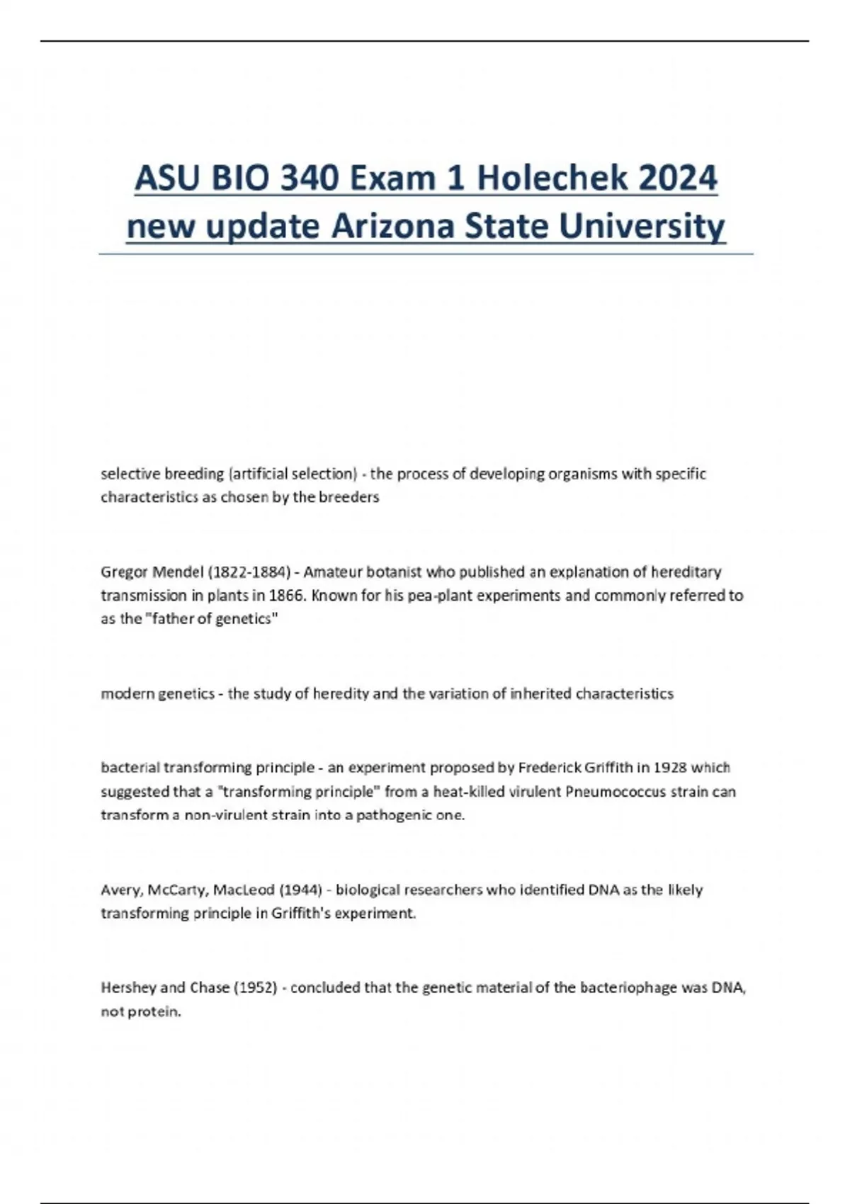 ASU BIO 340 Exam 1 Holechek 2024 new update Arizona State University ...