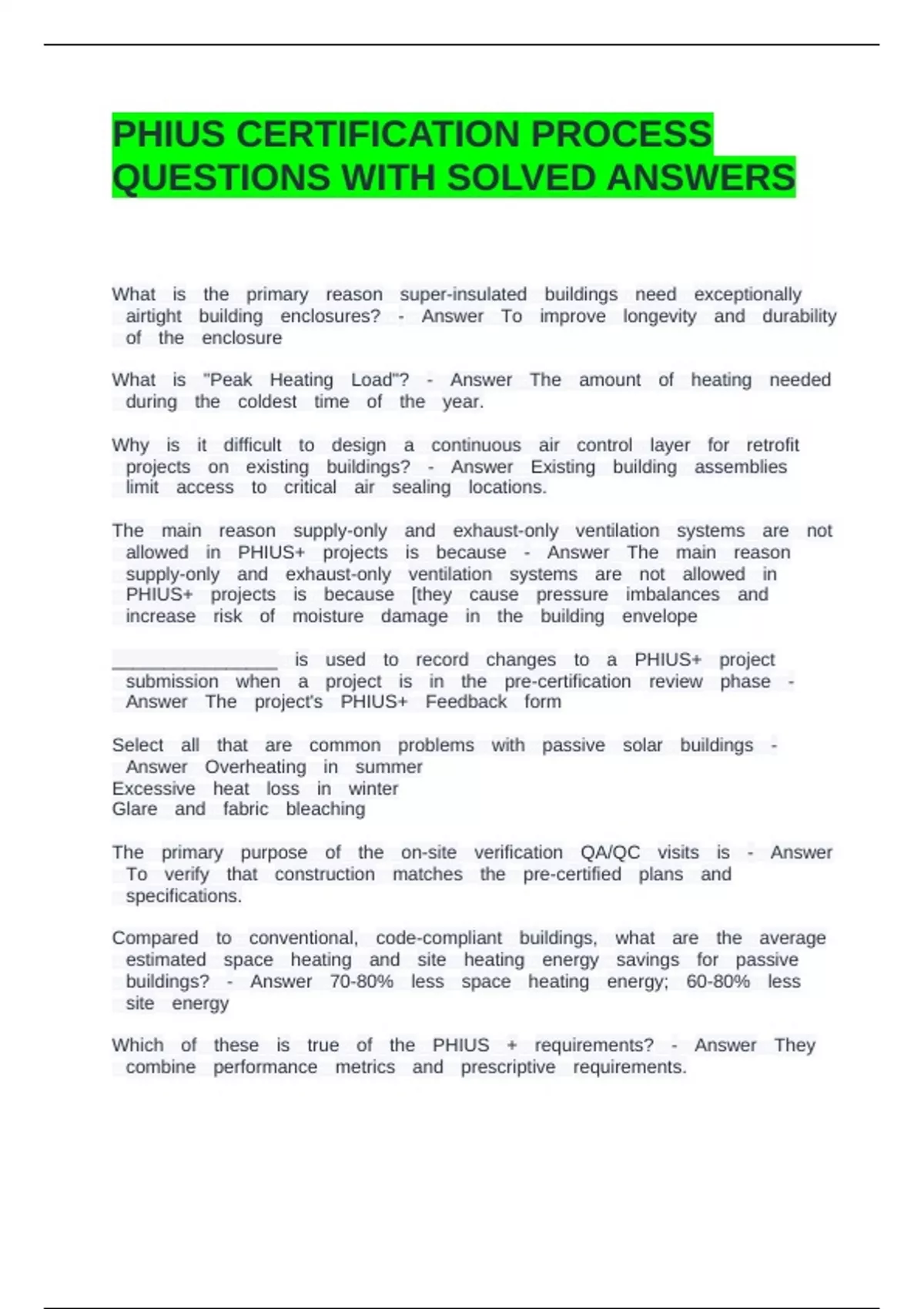 PHIUS CERTIFICATION PROCESS QUESTIONS WITH SOLVED ANSWERS - PHIUS - Stuvia US