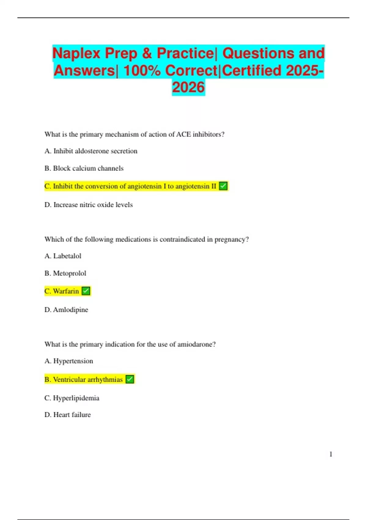 Naplex Prep & Practice| Questions and Answers| 100% Correct|Certified ...
