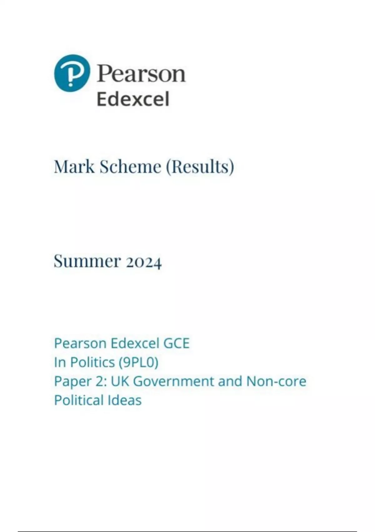 Pearson Edexcel A Level Politics Paper 2 June 2025 Question paper and ...