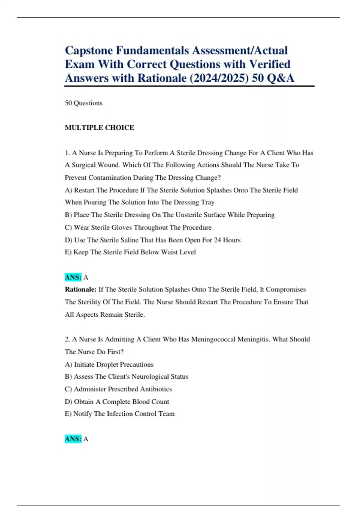 Capstone Fundamentals Assessment/Actual Exam With Correct Questions ...