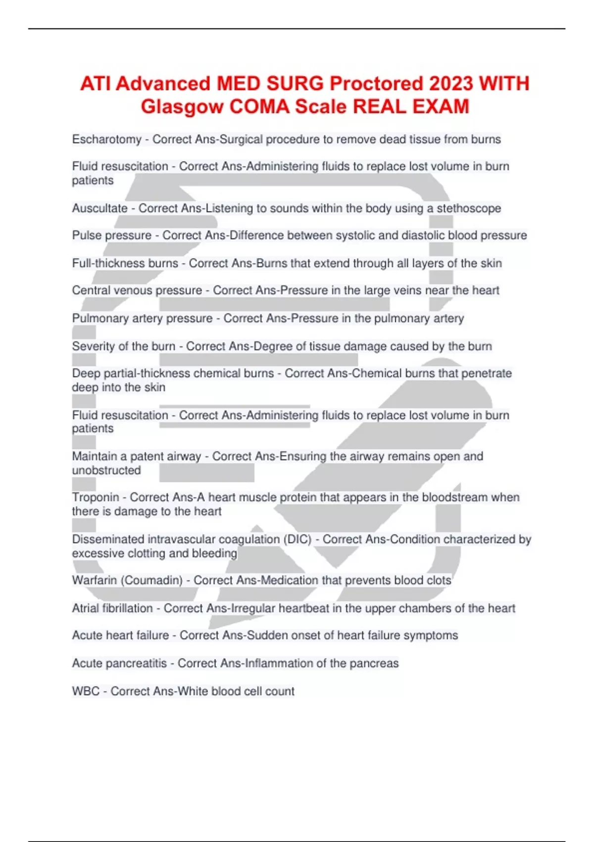 ATI Advanced MED SURG Proctored 2023 WITH Glasgow COMA Scale REAL EXAM ...