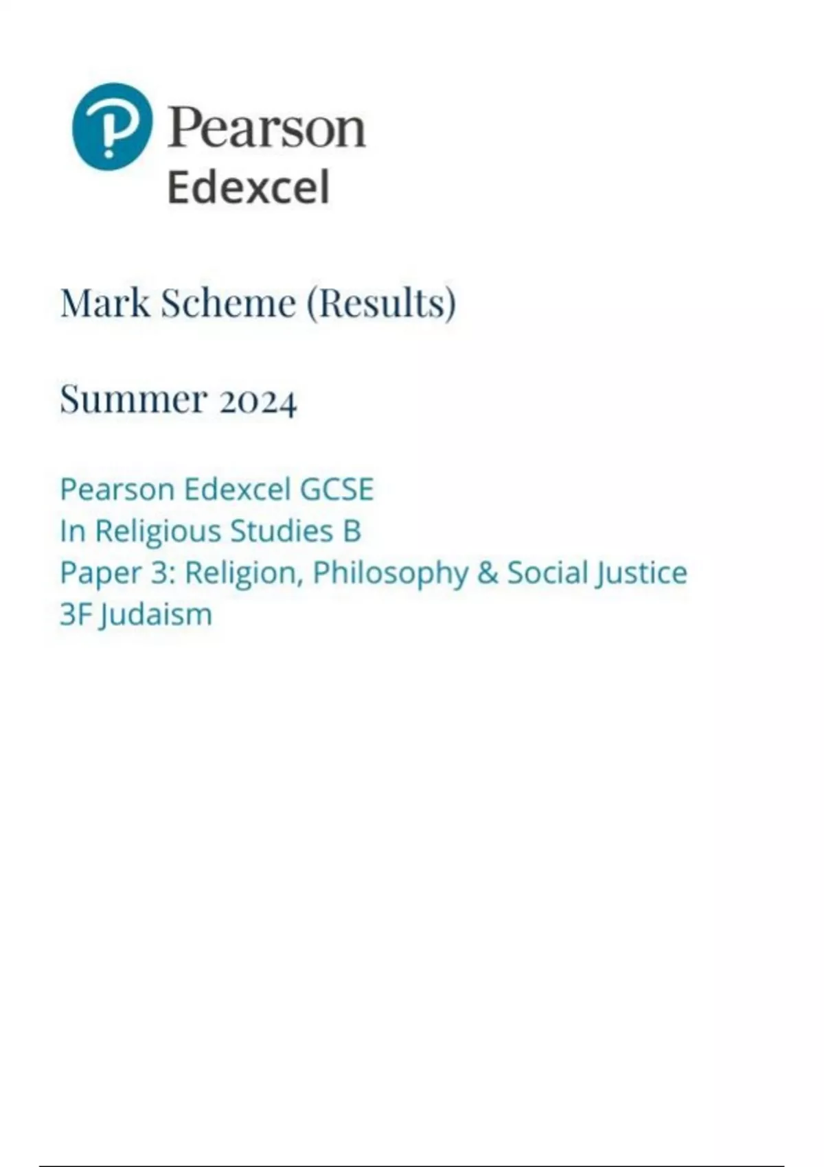 EDEXCEL GCSE religious studies 1rb0-3f judaism MARK-SCHEME JUNE 2024 ...
