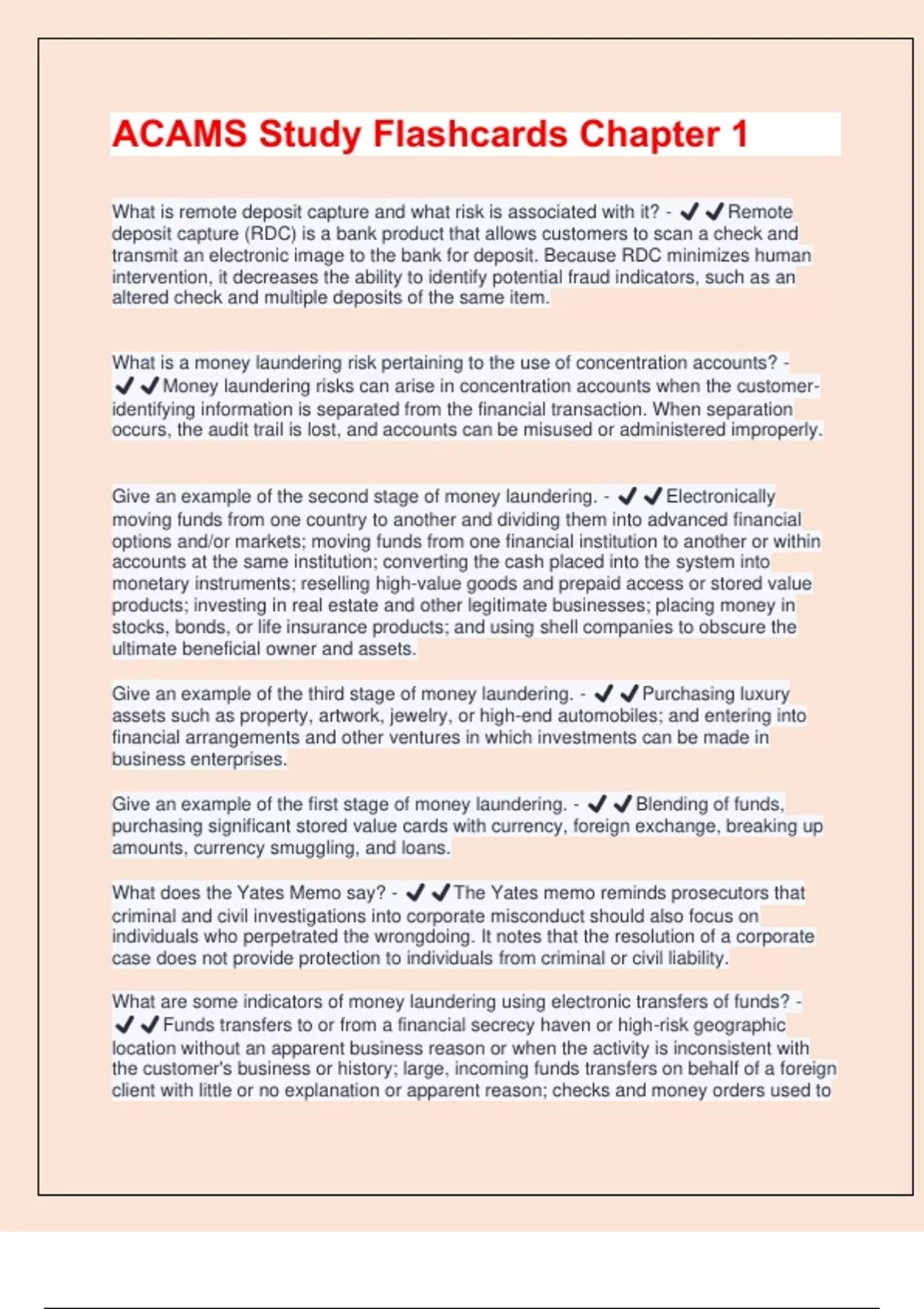 ACAMS Study Flashcards Chapter 1 Latest Questions and Answers 100% ...