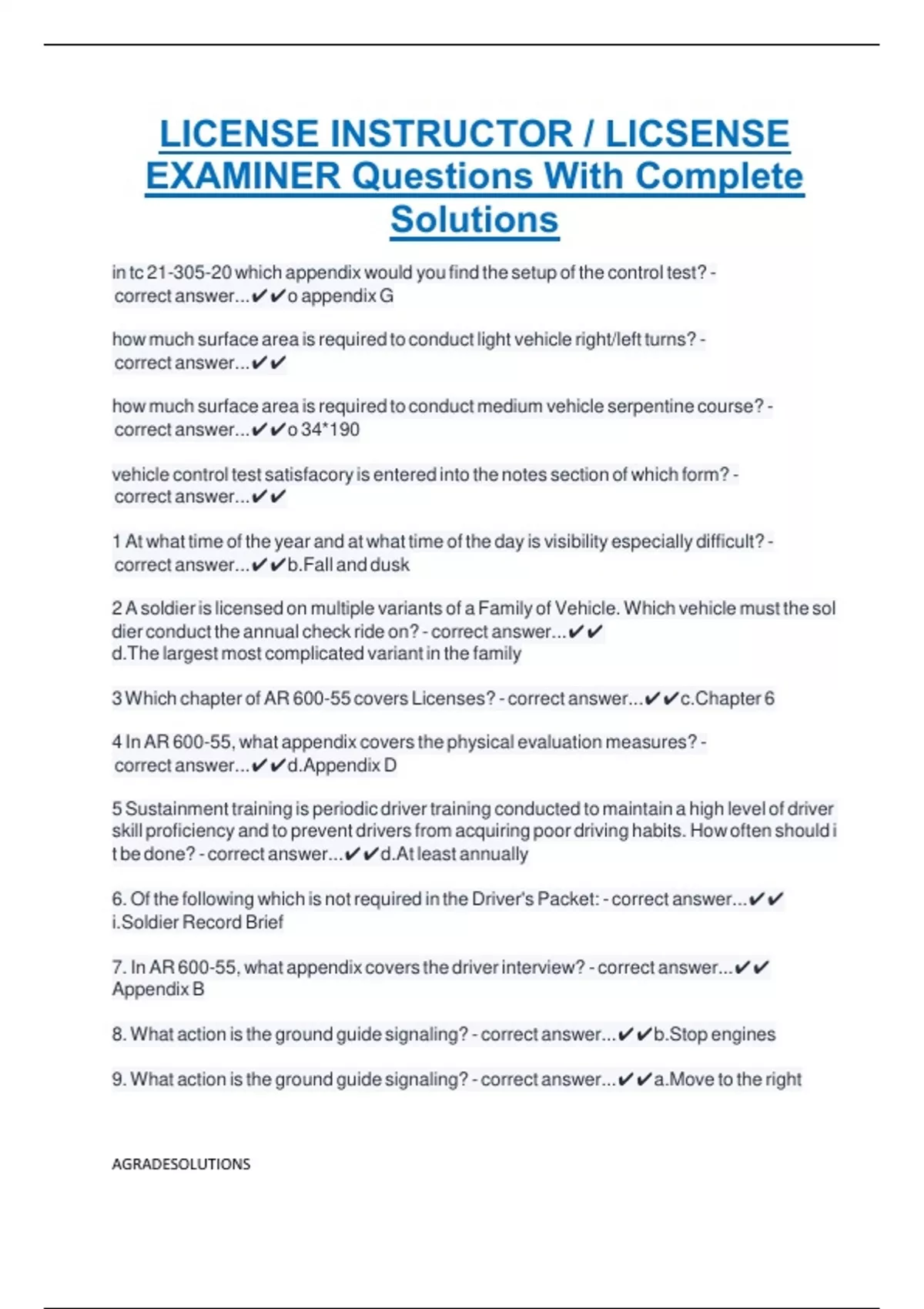 LICENSE INSTRUCTOR / LICSENSE EXAMINER Questions With Complete ...