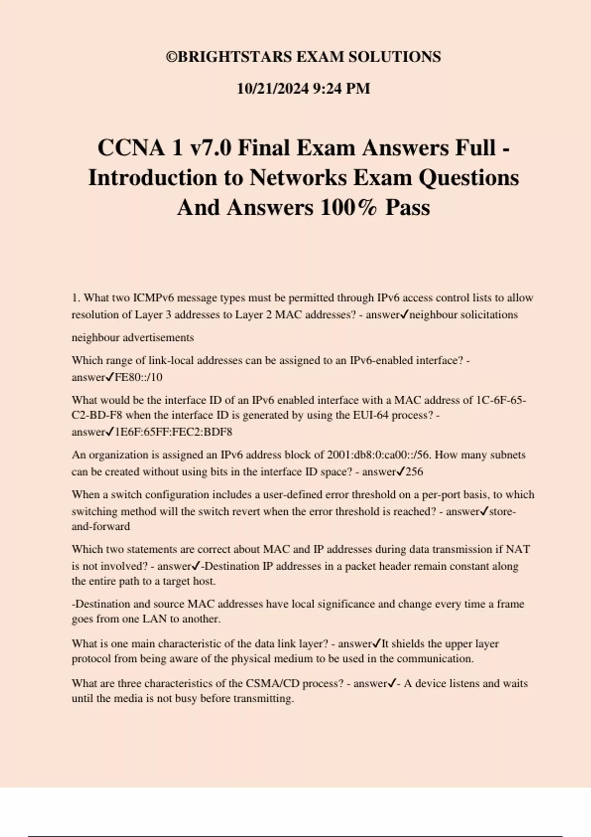 CCNA 1 v7.0 Final Exam Answers Full - Introduction to Networks Exam Questions And Answers 100% ...