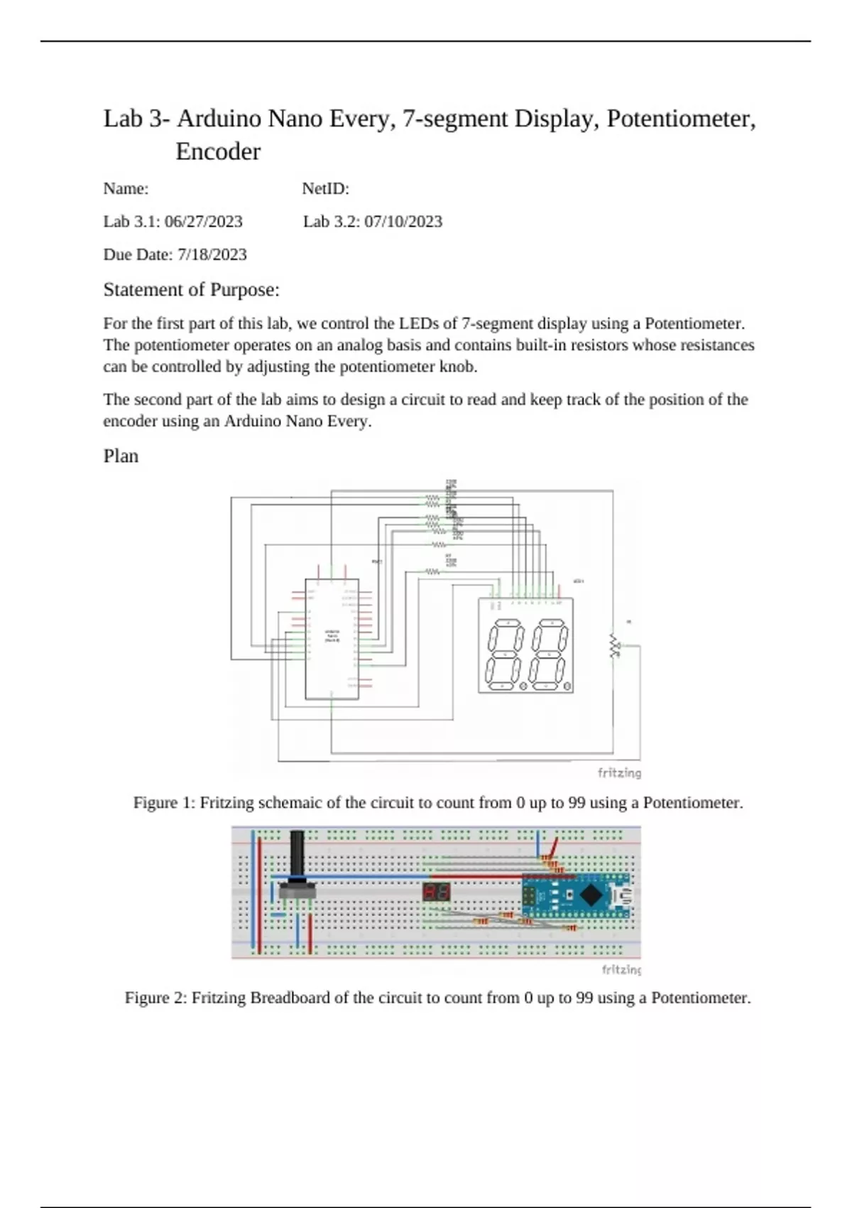 ECE 098 Lab 3- Arduino Nano Every, 7-segment Display, Potentiometer, Encoder - ECE098 (ECE098 ...
