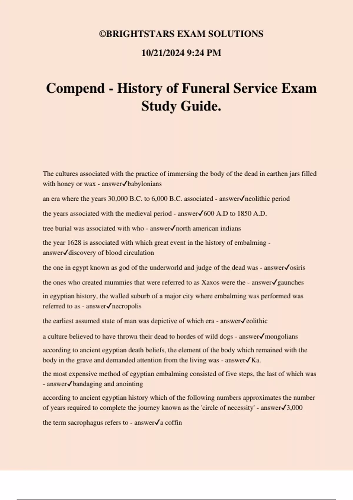 Compend - History of Funeral Service Exam Study Guide. - History of ...