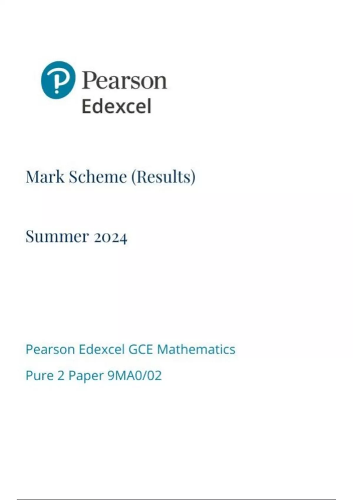 Pearson Edexcel A Level Mathematics Paper 2 June 2024 Question paper ...