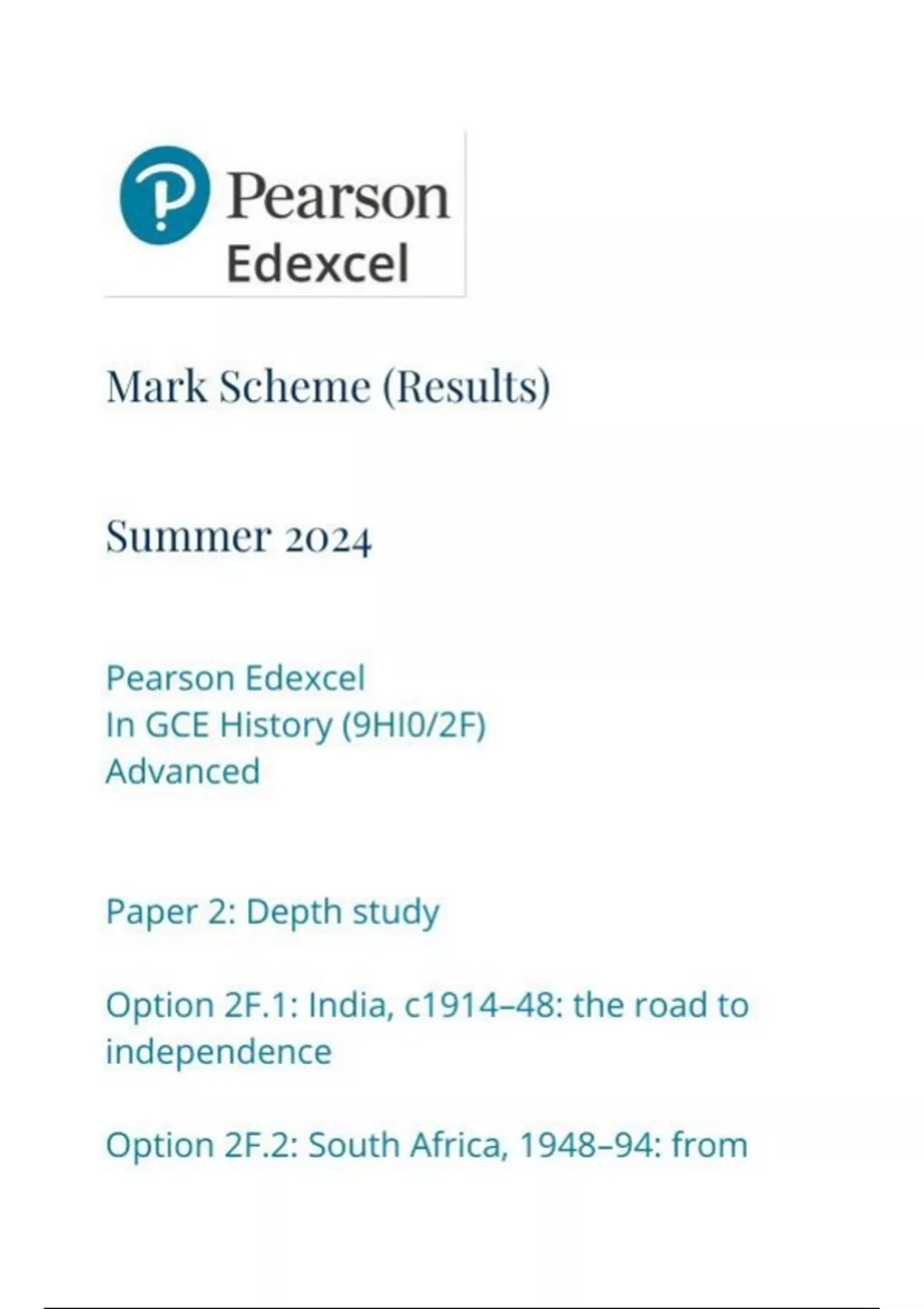 Pearson Edexcel A Level HISTORY Paper 2 option 2f (9hio-2f) June 2024 ...