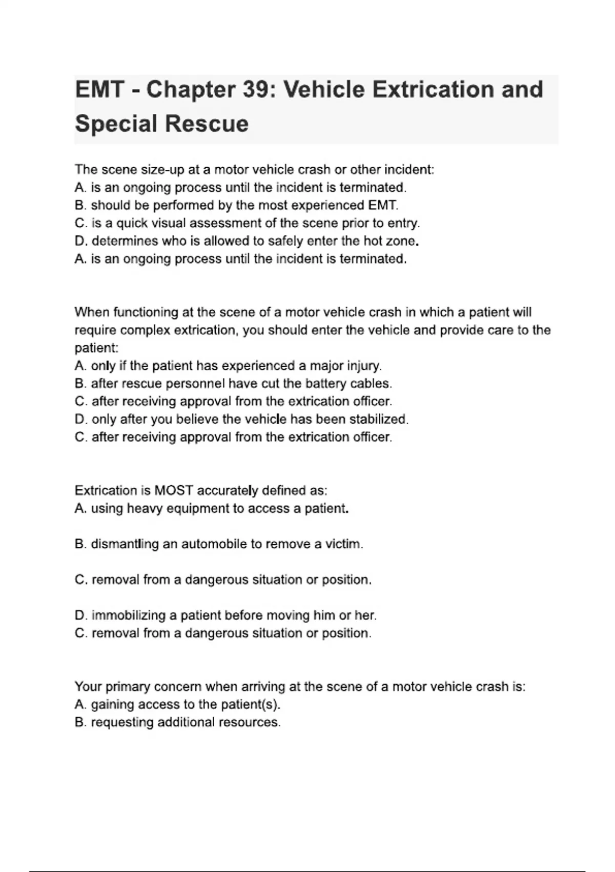 EMT - Chapter 39 Vehicle Extrication and Special Rescue - EMT - Stuvia US