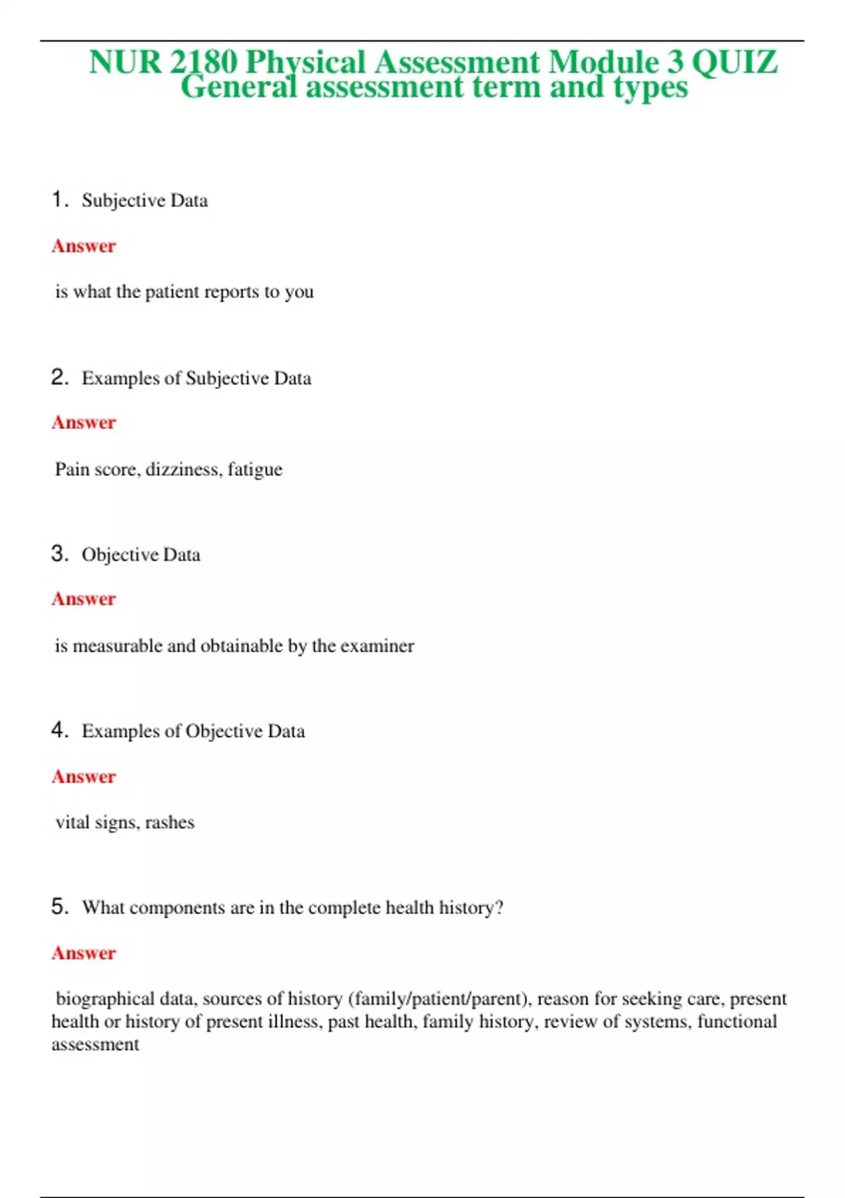 NUR 2180 ( LATEST 2024 / 2025 ) PHYSICAL ASSESSMENT MODULE 3 QUIZ ...