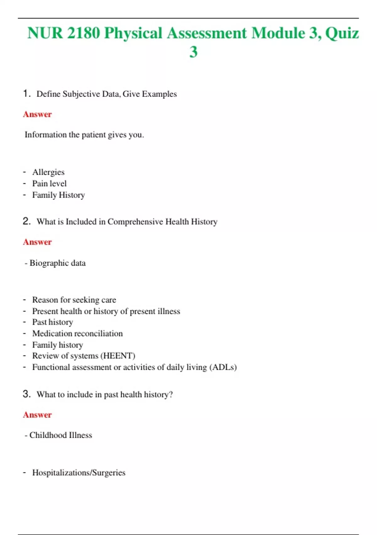 NUR 2180 ( LATEST 2024 / 2025 ) PHYSICAL ASSESSMENT MODULE 3, QUIZ 3 ...