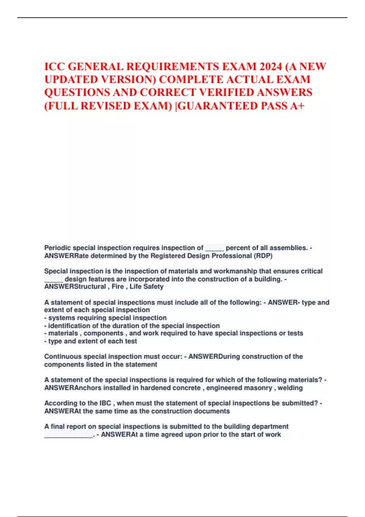 ICC GENERAL REQUIREMENTS EXAM 2024 (A NEW UPDATED VERSION) COMPLETE ...
