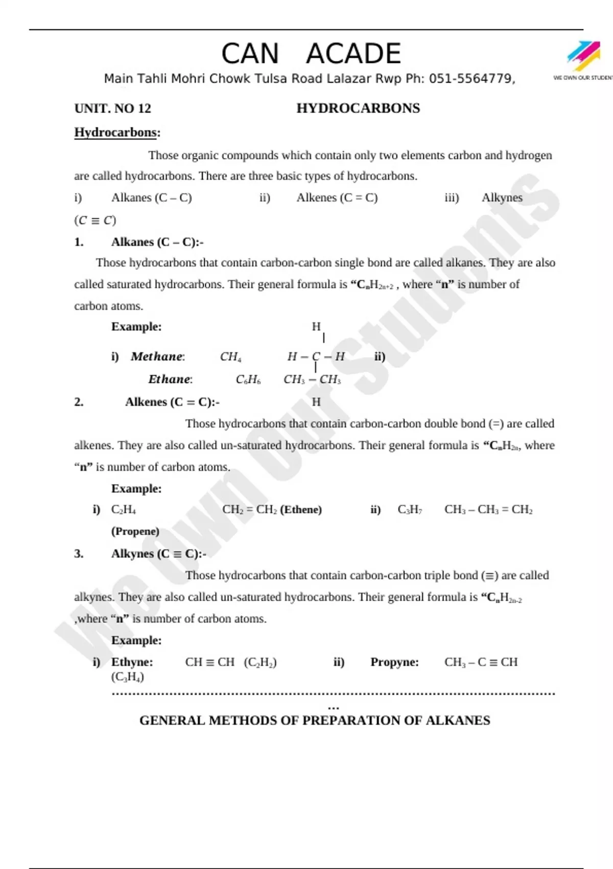 Hydrocarbons Easy Notes For Class 10, First & Second Year - CH101 ...